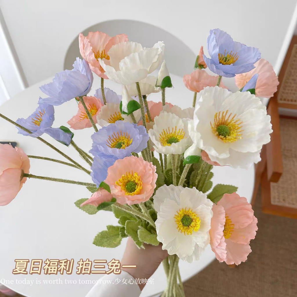 Hoa Poppy Giả Hoa Lụa Anh Tuc Đẹp Như Thật 1 Cành 3 Bông 1 Nụ Trang Trí ...