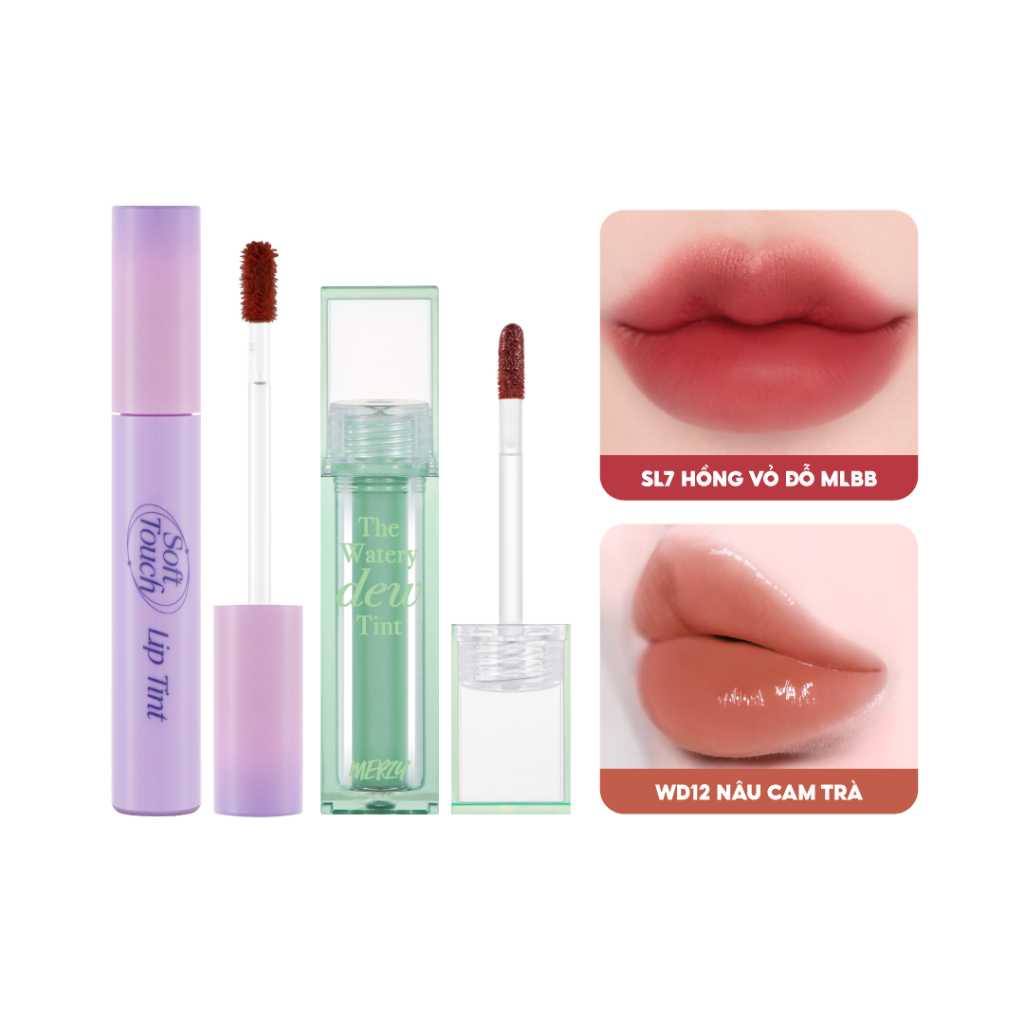 Combo 2 Son Kem Siêu Lì Merzy Soft Touch Lip Tint 3g (Ver 2) + Son Tint ...
