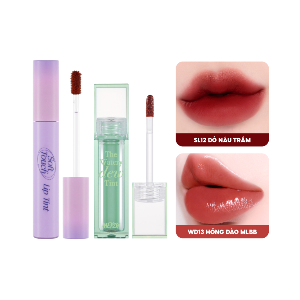 Combo 2 Son Kem Siêu Lì Merzy Soft Touch Lip Tint 3g (Ver 2) + Son Tint ...