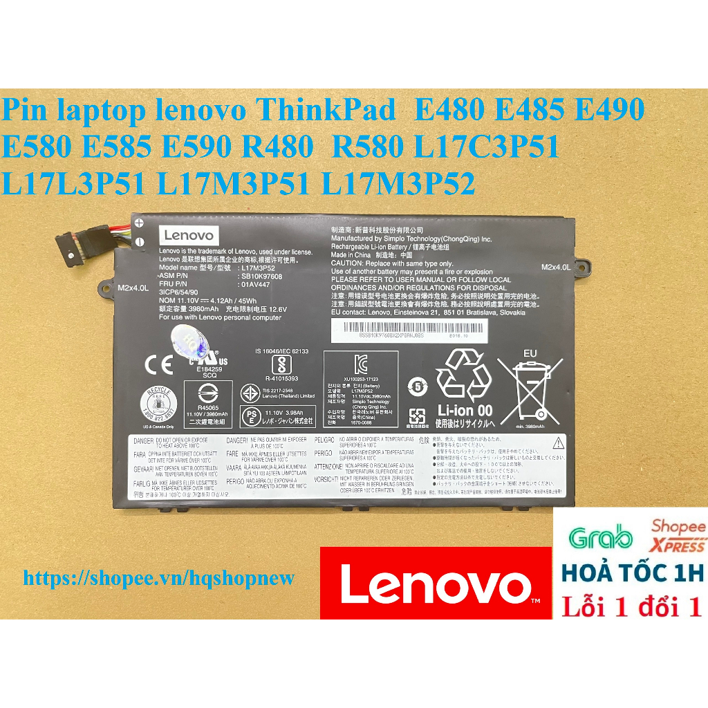 ⚡ Pin laptop lenovo ThinkPad E480 E485 E490 E580 E585 E590 R480 R580 ...