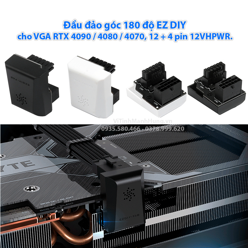 Đầu đảo góc 180 độ EZ DIY cho VGA RTX 4090 / 4080 / 4070, 12 + 4 pin ...