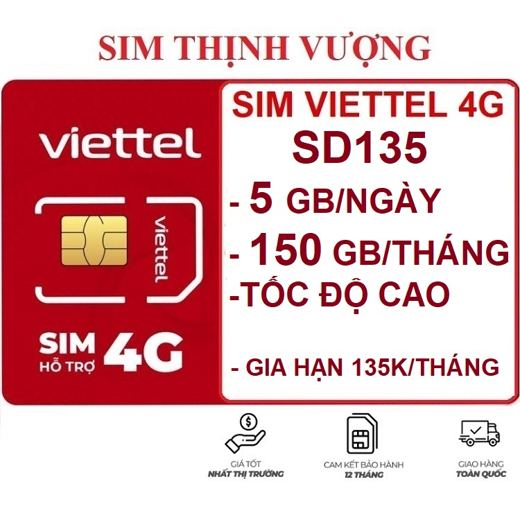 SIM VIETTEL 4G SD135 150GB TỐC ĐỘ CAO - NGÀY 5GB | Shopee Việt Nam