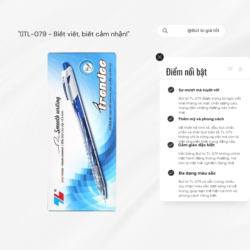 Combo 5-10-20 Bút Bi Thiên Long TL-079 Bút có thiết kế hiện đại, kết ...