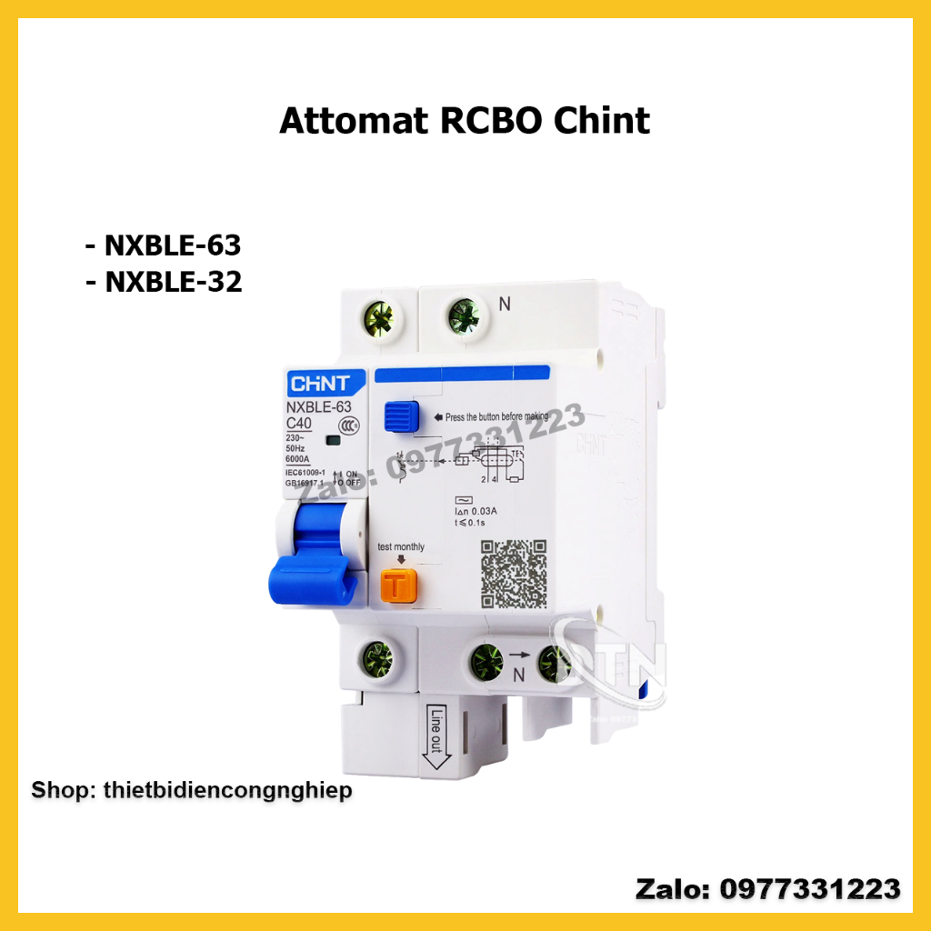 CHINT ELCB cầu dao chống rò điện CB NXBLE-32 NXBLE-63 1P+N 16A 20A 25A ...