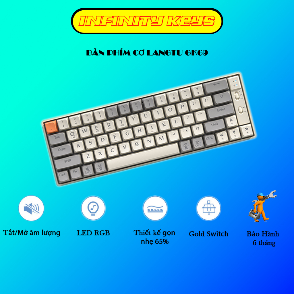 Bàn phím cơ Langtu GK69 Golden Switch, thiết kế mini 69 phím kết nối ...