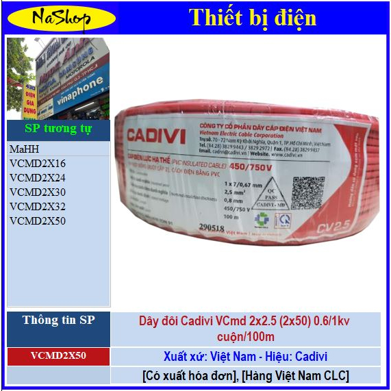 NaShop - 10 Mét Dây điện đôi Cadivi Vcmd 2x16, 2x24,2x32, 2x30, 2x50 0 ...