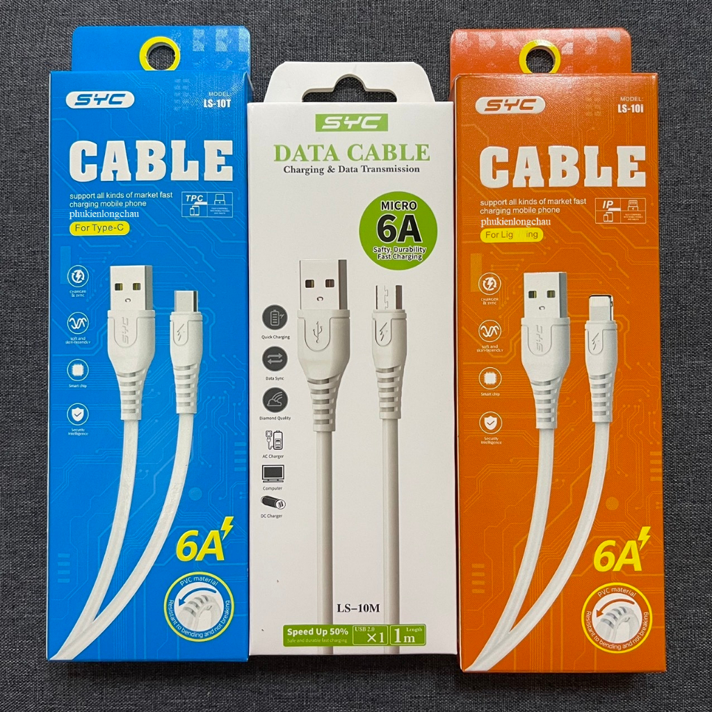 Dây Cáp Sạc Nhanh 6A SYC LS-10 Giá Rẻ đầu Micro Usb, Type-C, iP | Shopee Việt Nam