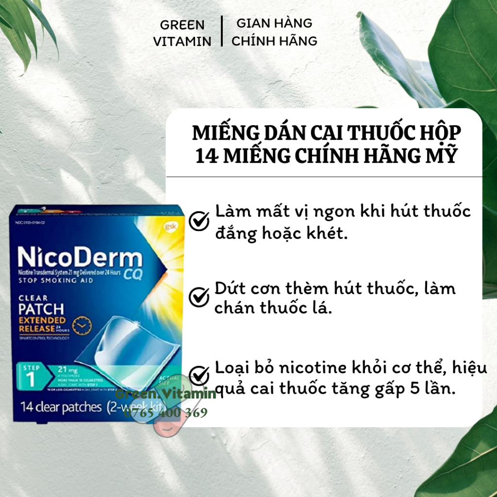 Nicoderm Step 1 21mg - Miếng dán cai thuốc hộp 14 miếng Chính Hãng Mỹ ...