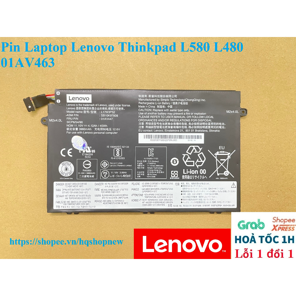 ⚡ Pin Laptop Lenovo Thinkpad L580 L480 01AV463 | Shopee Việt Nam