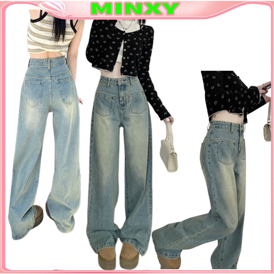 Quần jeans nữ ống rộng,chất bò dày dặn dáng suông Ulzzang Hàn Quốc ...