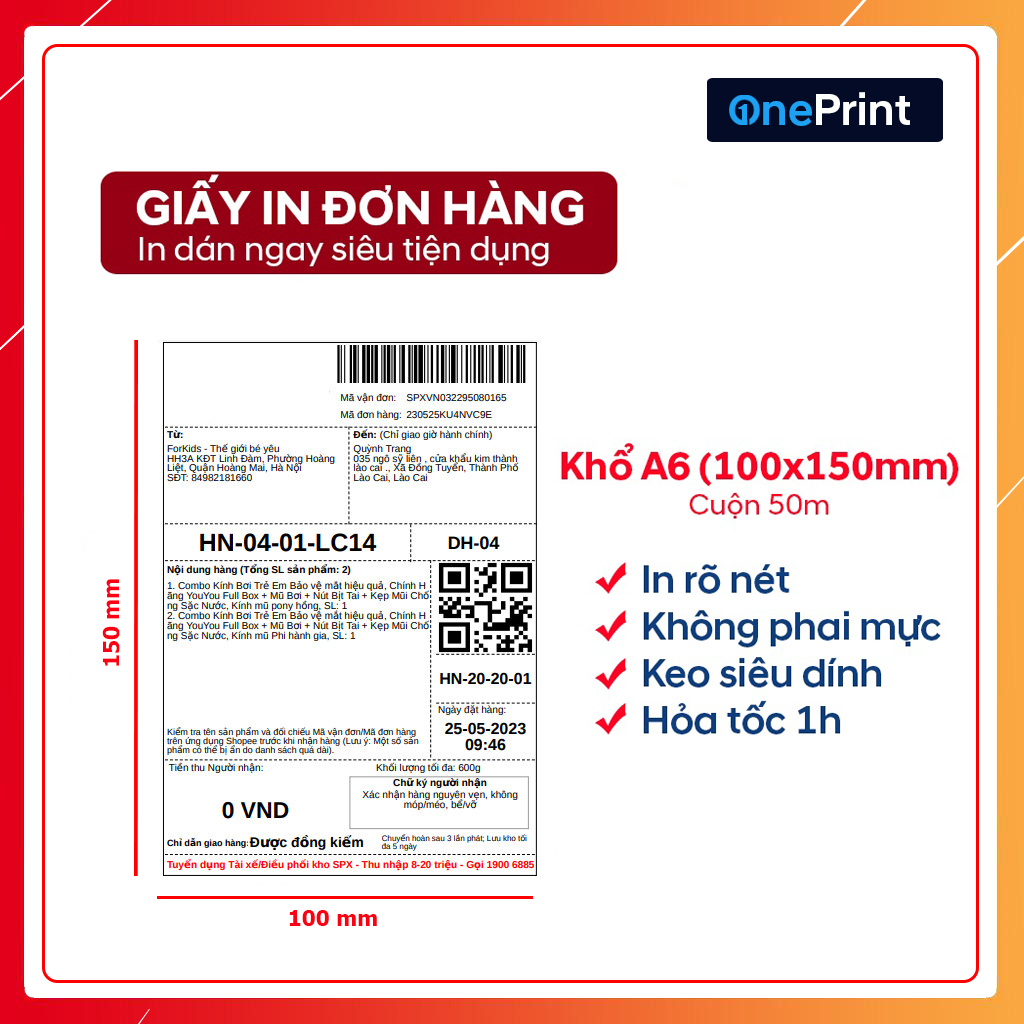Giấy in đơn hàng Shopee TMĐT vận đơn 100x150 mm decal bóc dán - Giấy in ...