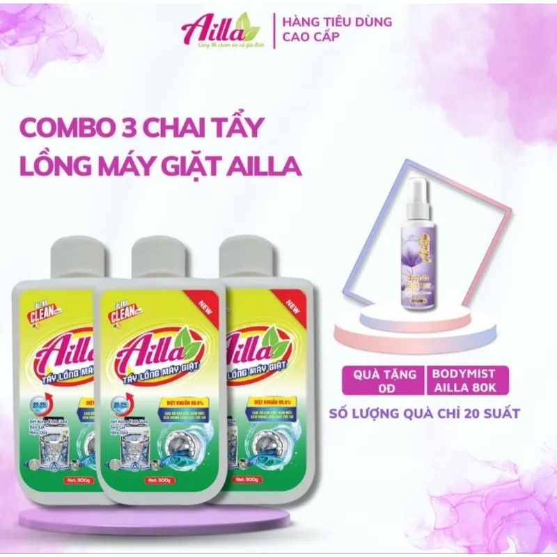 Combo 3 chai tẩy lồng máy giặt Ailla 300g làm sạch sâu vi khuẩn, nấm ...