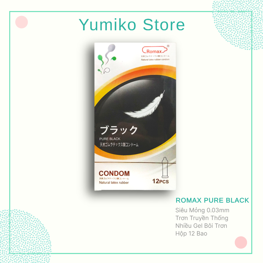 Bao cao su siêu mỏng ROMAX PURE BLACK, xuất xứ Nhật Bản, hộp 12 bcs ...