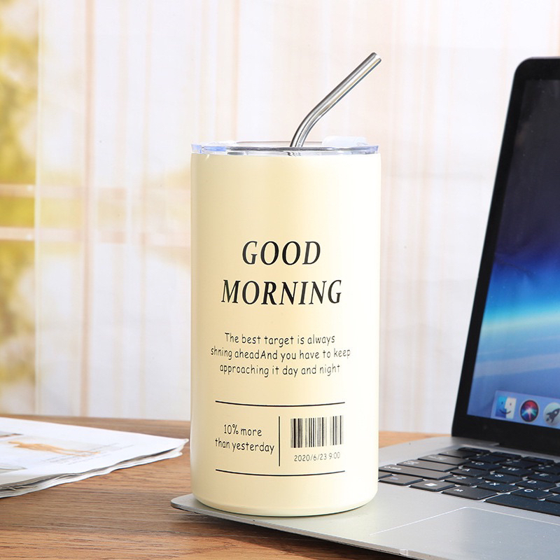 Ly giữ nhiệt bình nước 600ml iced Americano inox 304 kèm ống hút ( tặng túi trong + cọ ...