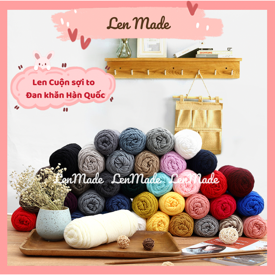 Len Cotton Cuộn To Dài Hàn Quốc Đan 100gr Sợi 4mm Lenmade Nhiều Màu ...