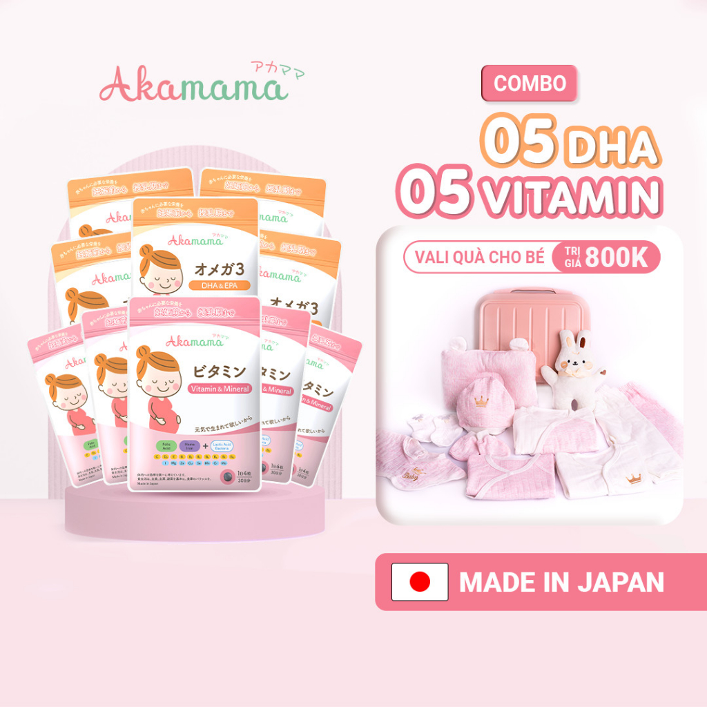 [QUÀ TẶNG 800K] COMBO 5 Sắt & Vitamin + 5 DHA cho bà bầu Akamama, Nhật Bản | Shopee Việt Nam