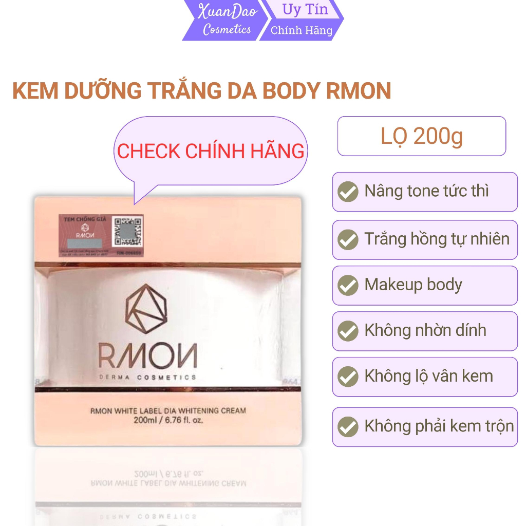 Kem trắng da body, kem body RMON 200ml, dưỡng trắng, nâng tone tự nhiên ...