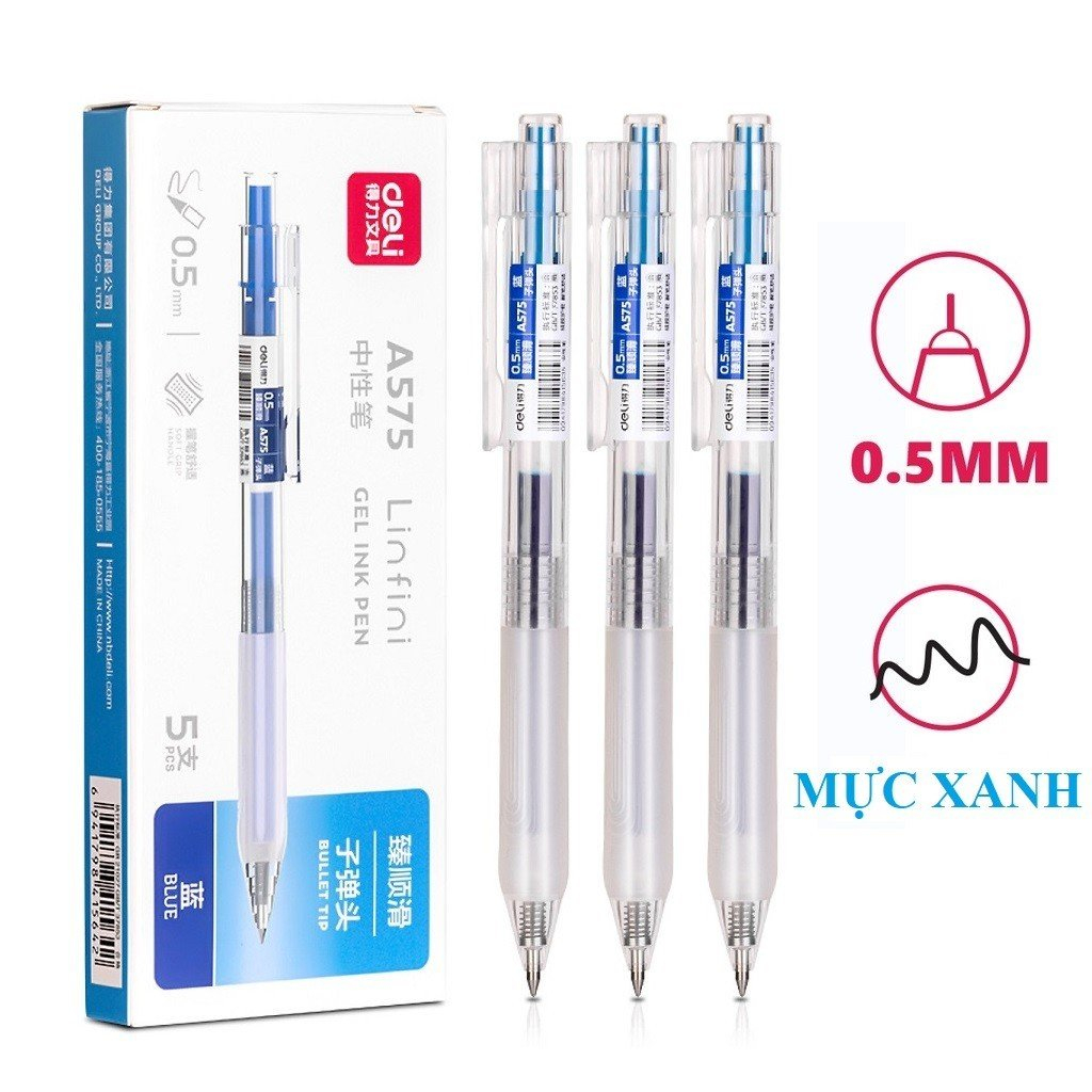 Bút gel bấm Deli A575 ngòi 0.5mm, Ngòi bút thay thế- Mực Đen, Xanh (viết lên tới 800m) | Shopee ...