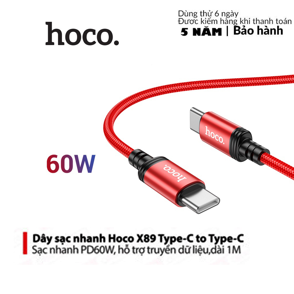 Cáp sạc nhanh Hoco X89 Type-C to Type-C PD60W hỗ trợ truyền dữ liệu ...