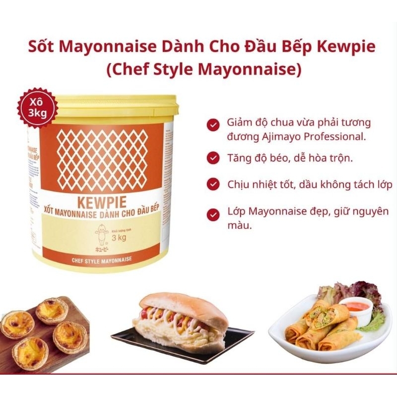 XỐT MAYONNAISE DÀNH CHO ĐẦU BẾP/HORECA BASE TYPE KEWPIE XÔ 3KG | Shopee ...