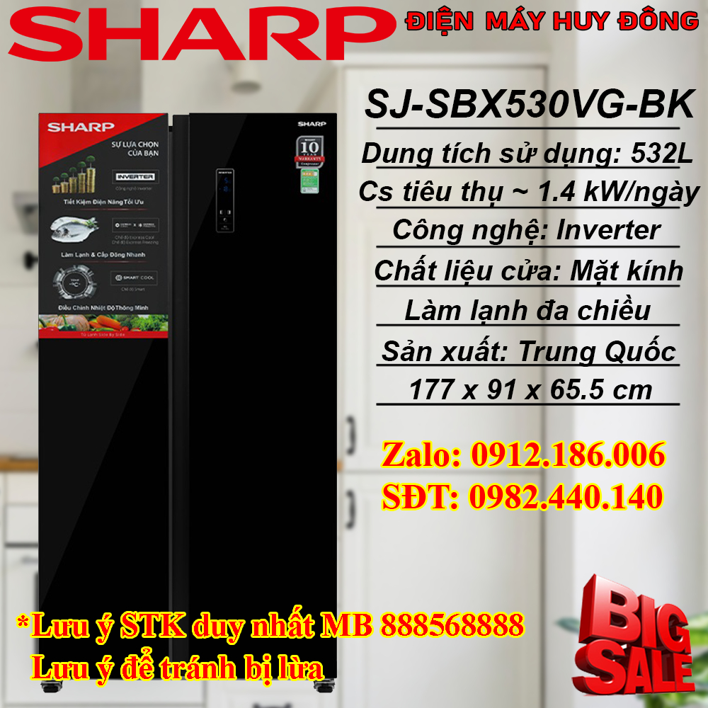 Tủ lạnh Sharp Inverter 532 lít SJ-SBX530VG-BK | Shopee Việt Nam