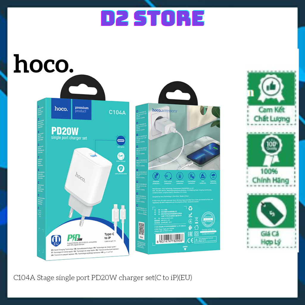 [Bảo hành 1 năm] Bộ Sạc Nhanh Hoco-C104A /C80Plus, PD20W Sạc Nhanh Cho IP6G-14promax- D2 Store ...