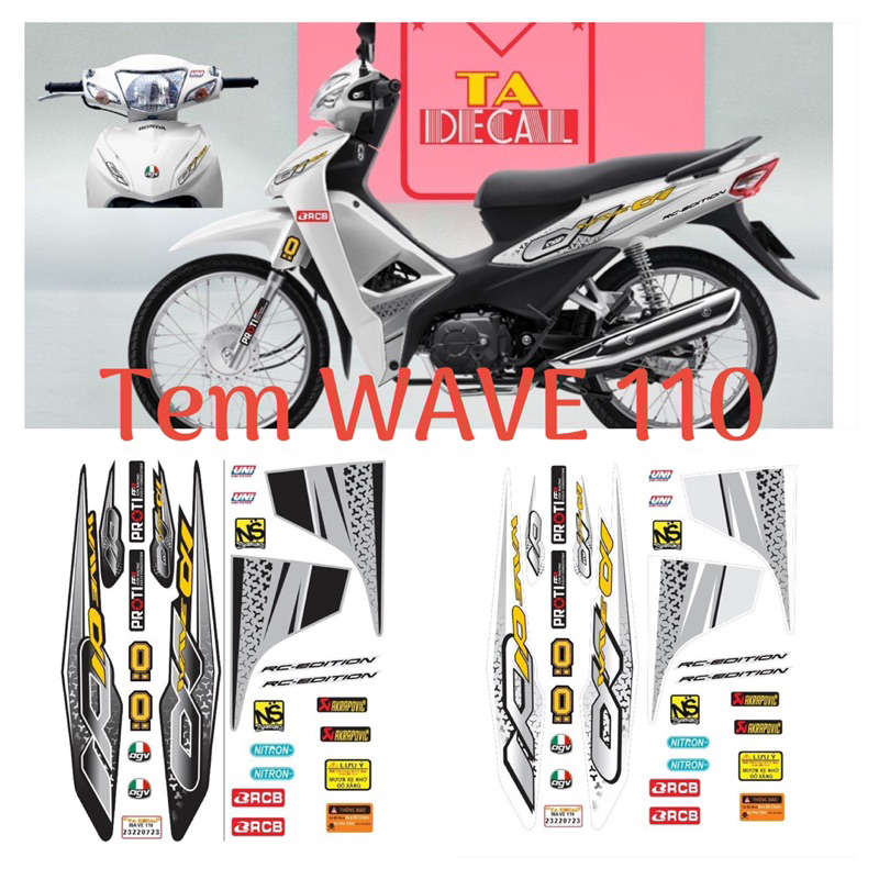 (Nhiều màu)Tem xe WAVE 110 mẫu ALPHA full bộ tem 4 lớp chống nước ...