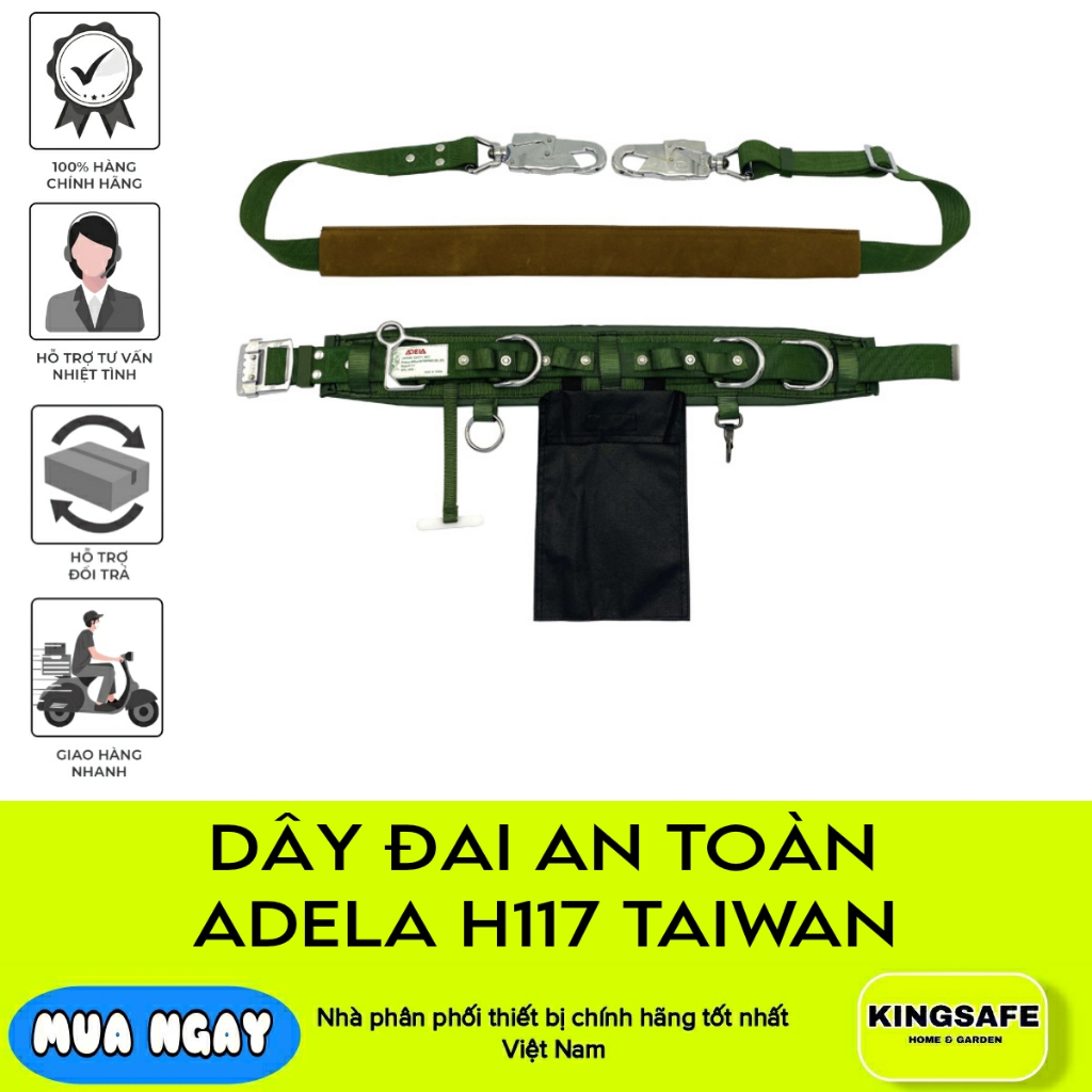 DÂY ĐAI AN TOÀN ADELA H117 , ĐIỆN LỰC , DÂY QUÀNG TRỤ 2 MÓC THÉP KHÔNG ...
