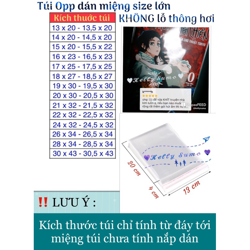 50 Túi OPP dán miệng size lớn không lỗ thông hơi ( loại đẹp ) | Shopee ...