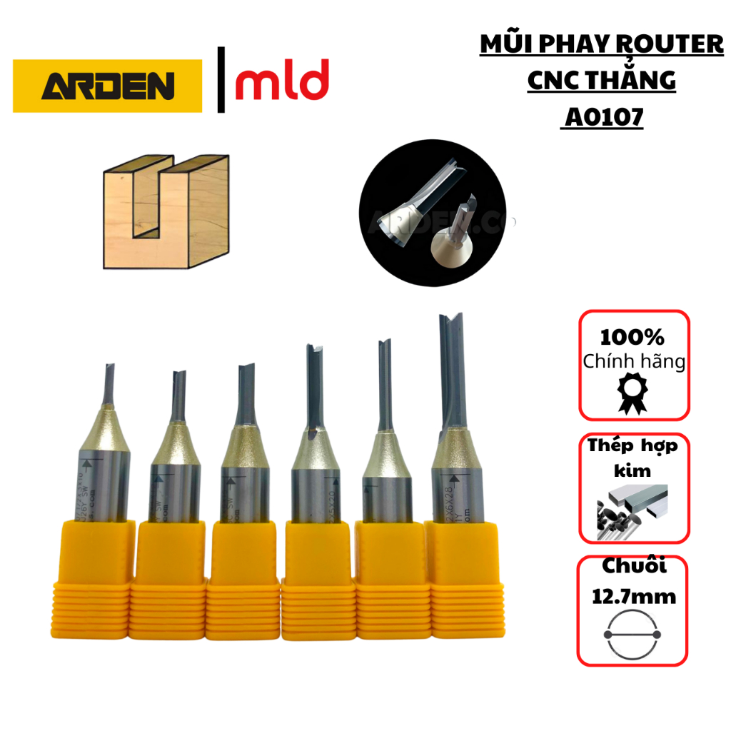 Mũi phay gỗ, Thương hiệu Arden, Dòng dao thẳng và CNC, Kích thước mũi ...