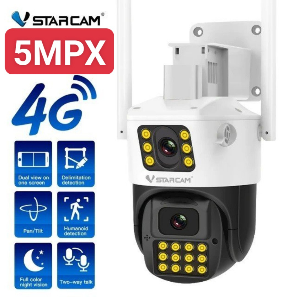 Camera 2 Mắt 4G Vstarcam Dùng Sim 4G Chính Hãng, Độ Phân Giải 5MP 4K ...