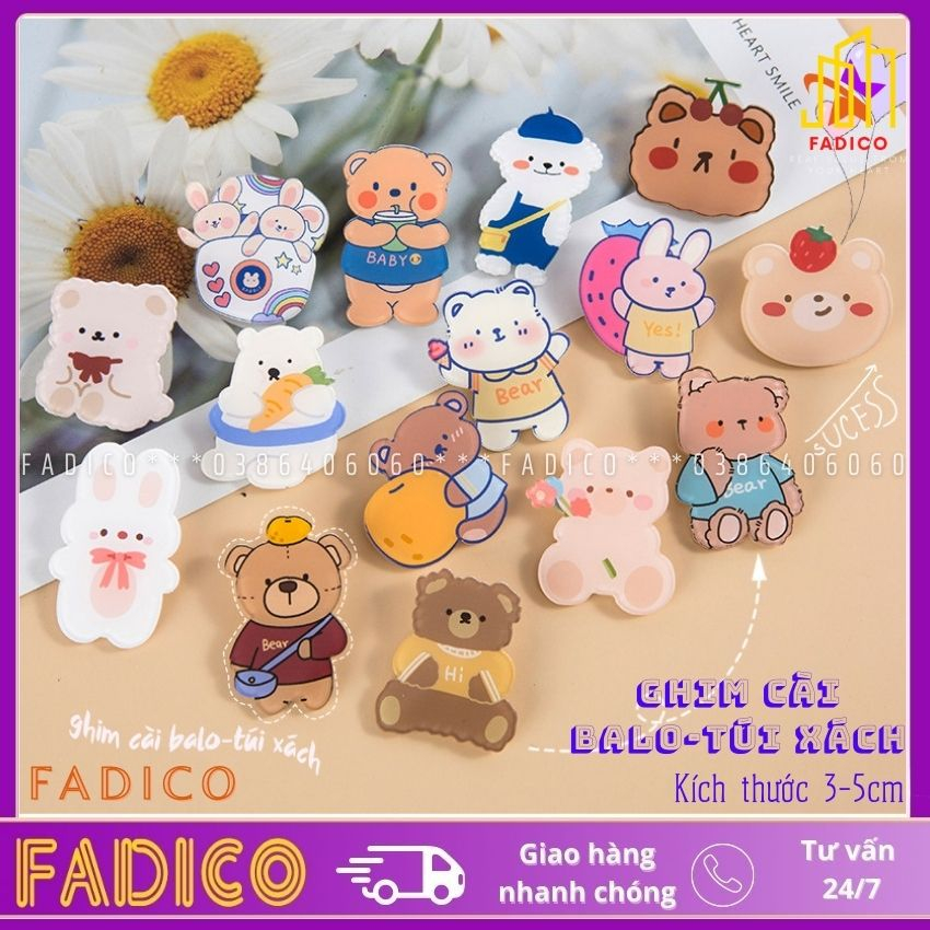 Ghim cài Balo túi ví,Trâm cài balo HOẠT HÌNH GẤU dễ thương,kích thước 3 ...