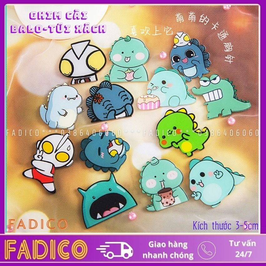 Trâm cài balo,ghim cài balo túi xách,Sticker cài hình KHỦNG LONG dễ ...