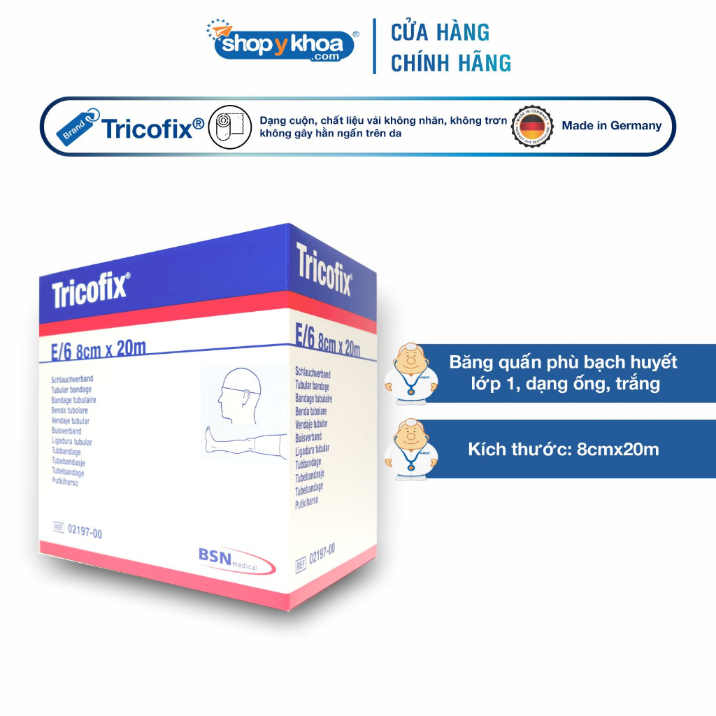 Tricofix - Băng Quấn Phù Bạch Huyết Lớp 1, Size 8cmx20m, Dạng Ống, Màu Trắng | Shopee Việt Nam