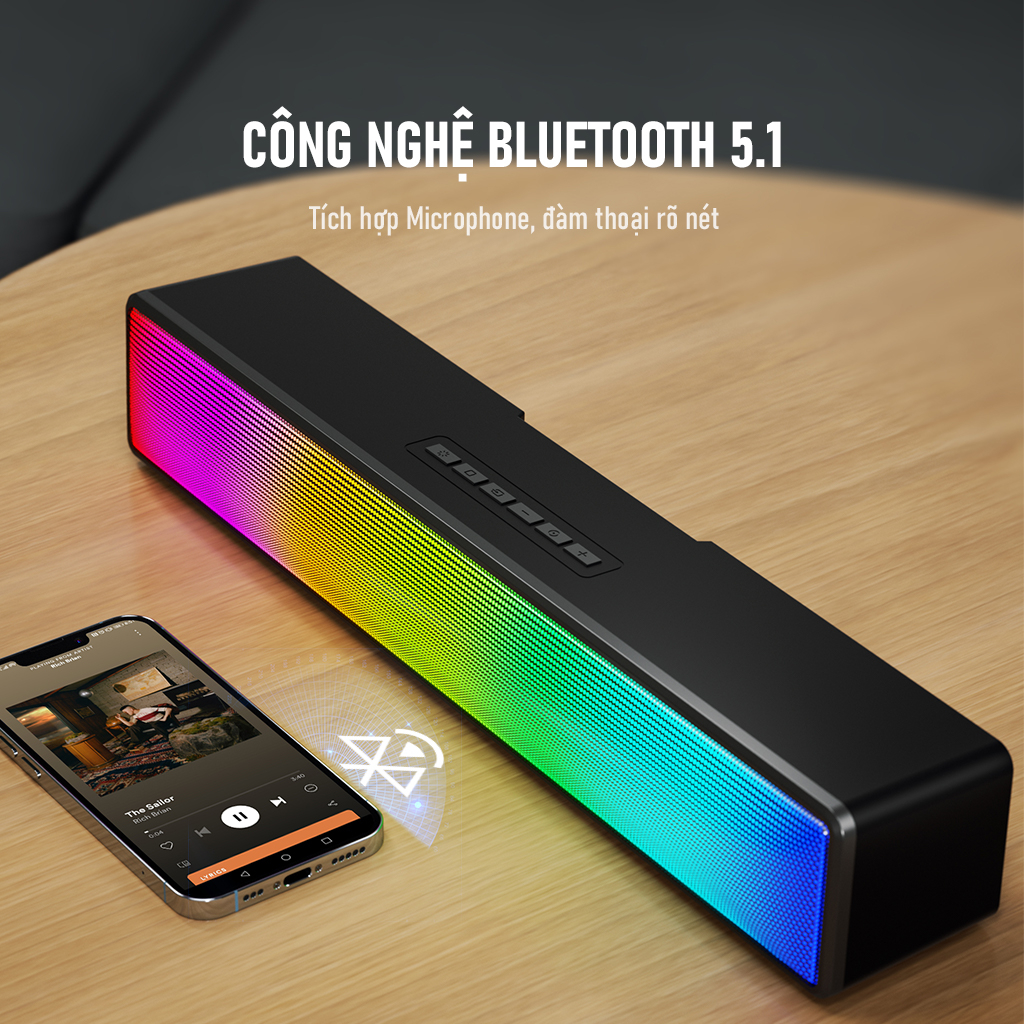 Loa Soundbar bass mạnh pin 1200mah đèn LED RGB hỗ trợ kết nối USB/AUX ...