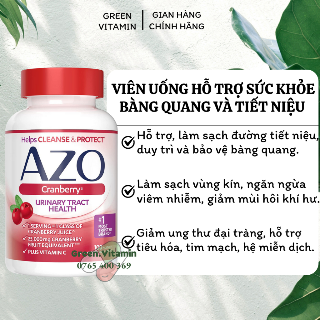 Azo Cranberry 25000mg - Viên uống hỗ trợ bàng quang và tiết niệu 100 ...