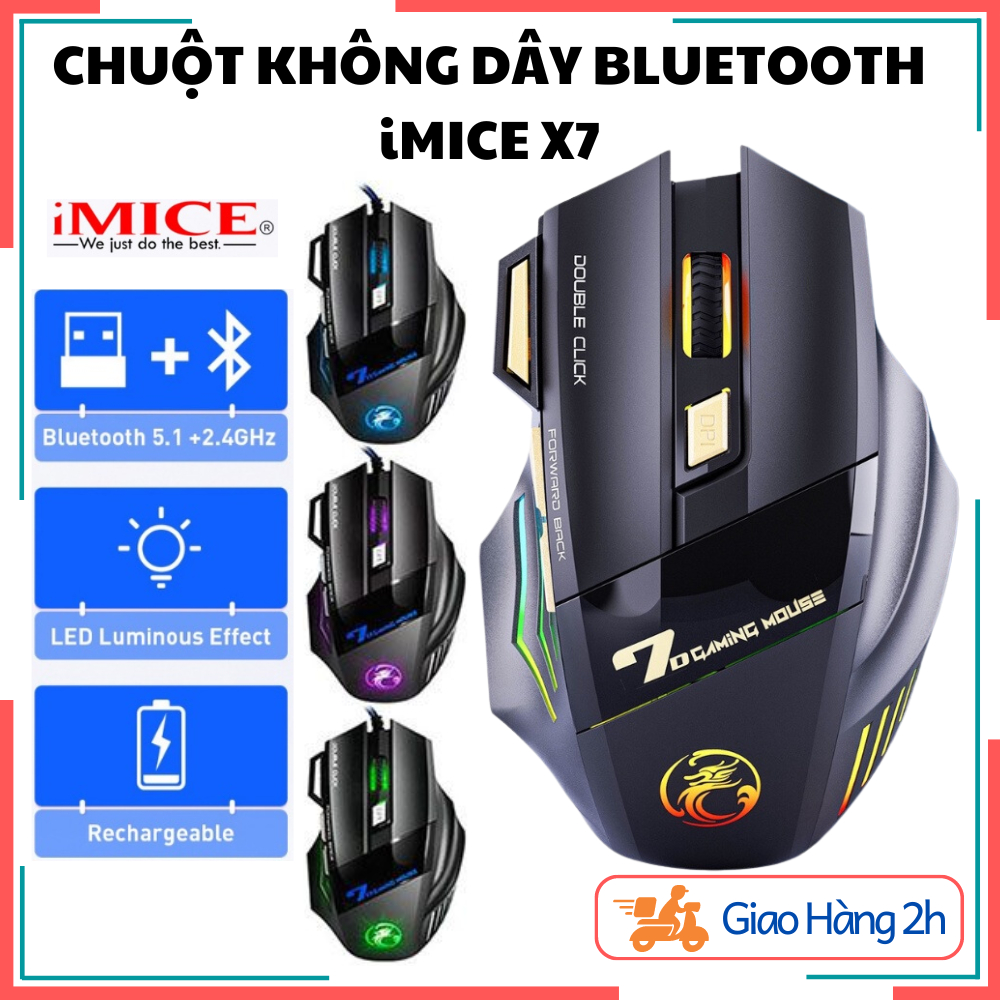 Chuột Không Dây Bluetooth iMICE X7 2.4Ghz - Tự Sạc Pin Cao Cấp 2 Trong 1, Chống Ồn Dùng Cho ĐT ...