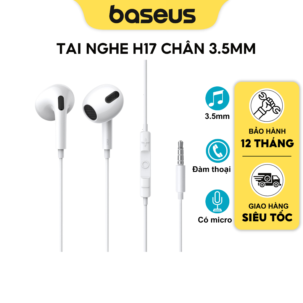 Tai Nghe Có Dây 3.5mm Baseus H17 Có Hỗ trợ Mic đàm thoại Dùng cho ...