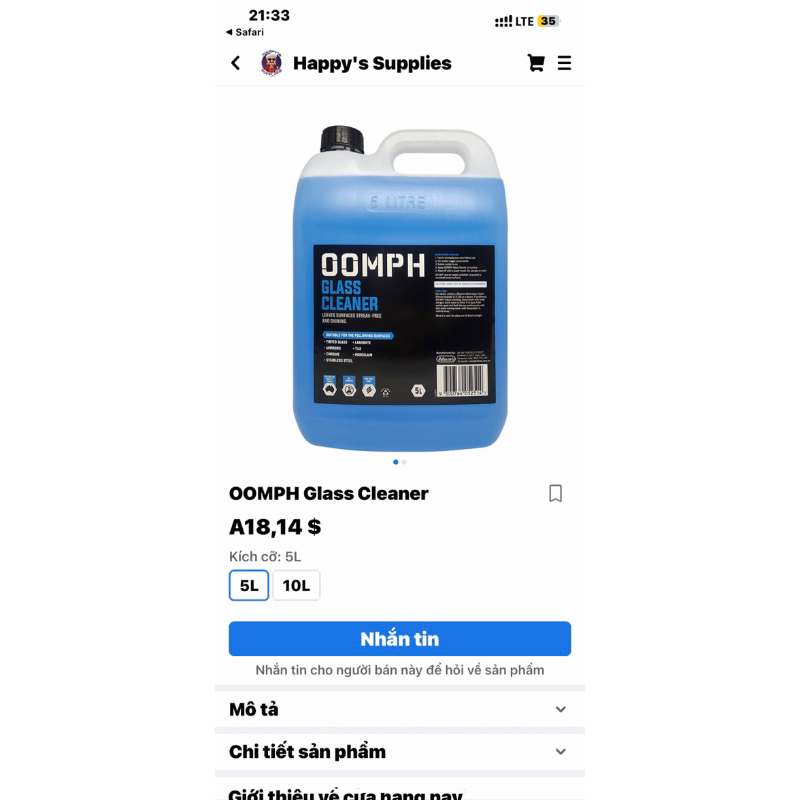 nước lau kính OOMPH GLASS CLEANER can 5 lít | Shopee Việt Nam
