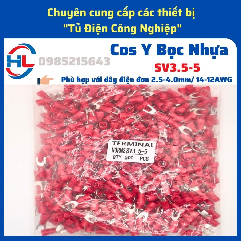 [500 Chiếc] Đầu cos chữ y sv3.5-5, cos chẻ, y3.5-5, cos y bọc nhựa, cos y trần, sv3.5-5, snb3.5 ...