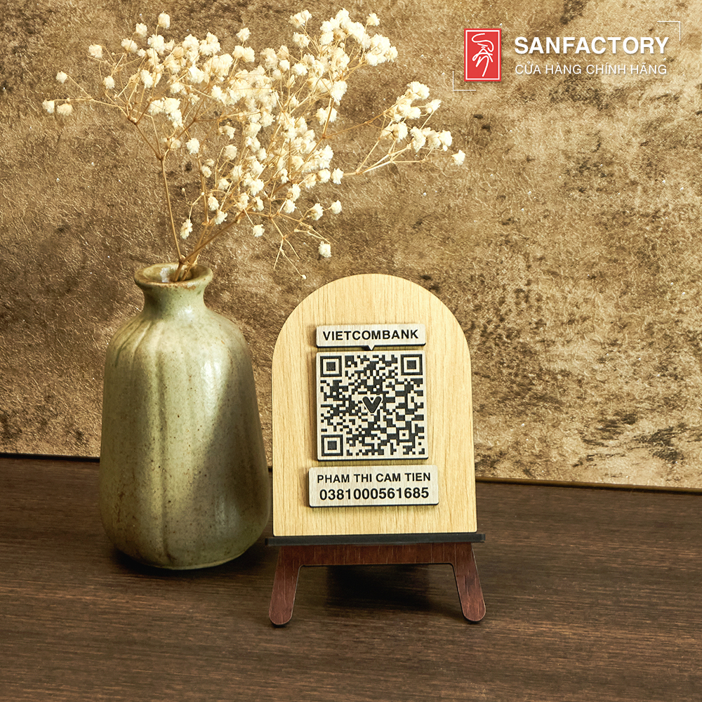 Bảng gỗ để bàn QR Code SAN-QR01 quét thanh toán ngân hàng (tặng kèm ...