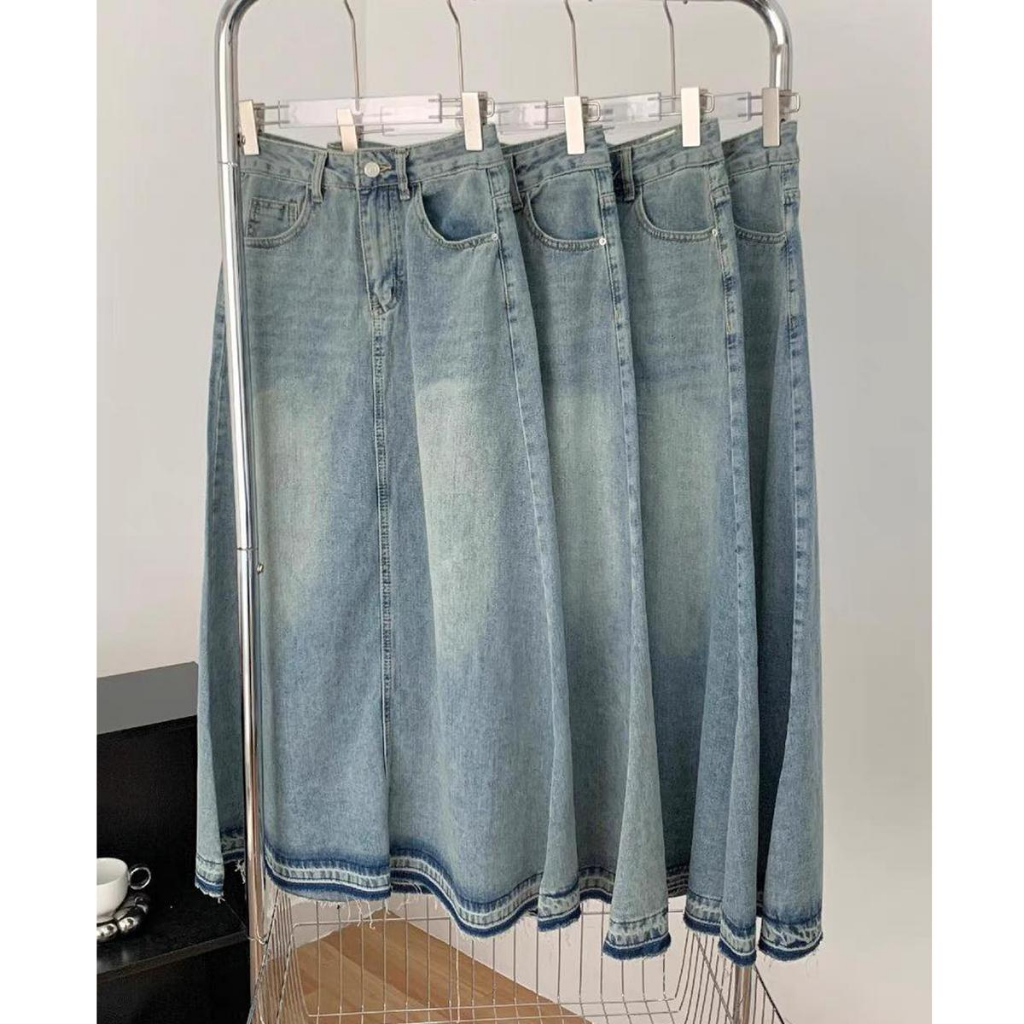 Chân Váy Jean nữ dáng suông dài lai kiểu cá tính Lano Design Váy Jean ...