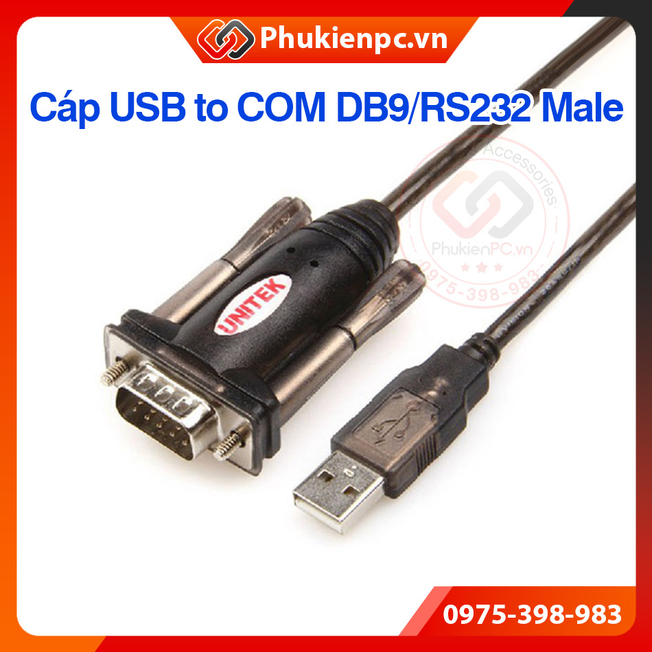 Cáp USB to COM DB9 RS232 Unitek Y-105 dài 1.5M. Nối máy tính với máy công nghiệp switch, router ...