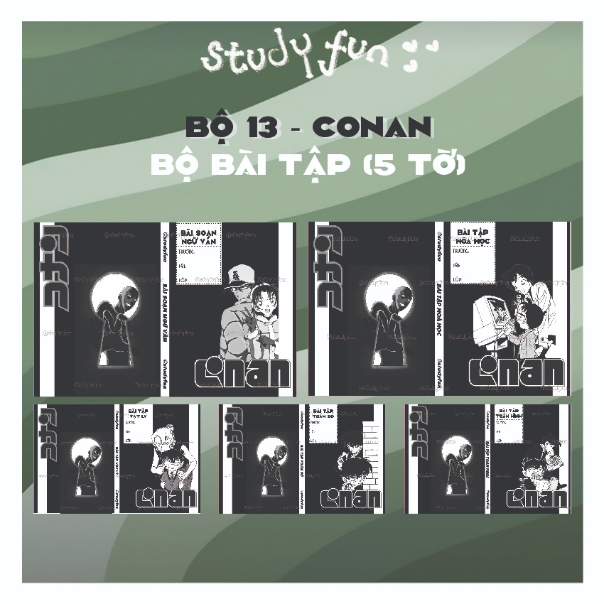 [SET] GIẤY BAO TẬP CONAN TRẮNG ĐEN - GIẤY BAO VỞ THEO MÔN HỌC - STUDYFUN | Shopee Việt Nam