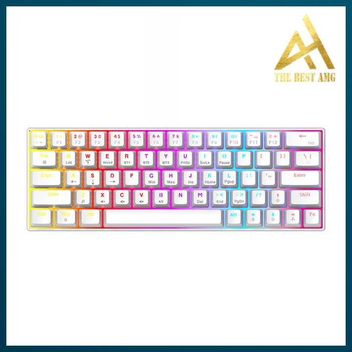 Bàn Phím Cơ Không Dây Bluetooth Gaming Mini 63 Xuyên Led RGB T-WOLF T30 Màu Trắng Thiết Kế Nhỏ ...