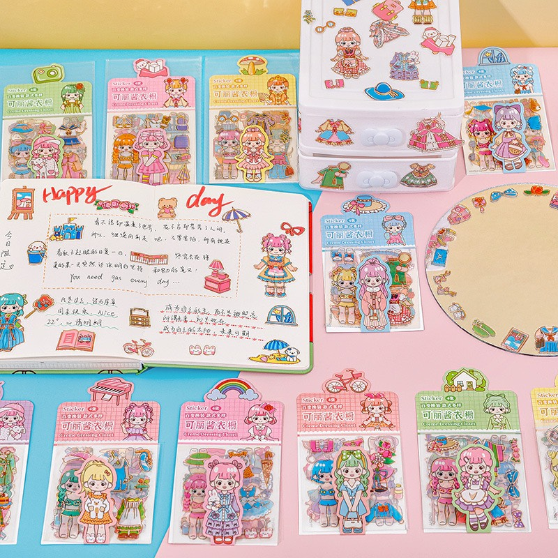 Set 4 tấm sticker vuông có nhũ/ sticker búp bê thay đồ-shop Liam ...