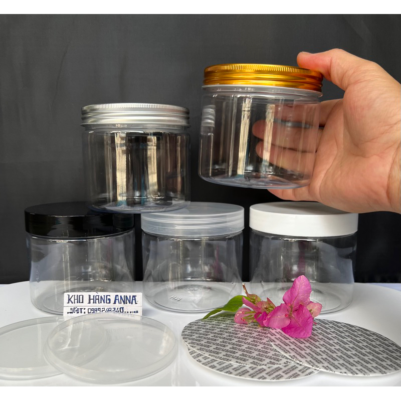 HỦ NHỰA TRONG SUỐT NẮP NHÔM HỒNG / VÀNG 200g 250g 300g 500g 750g 1kg 100g 50g - HỘP NHỰA PET ...