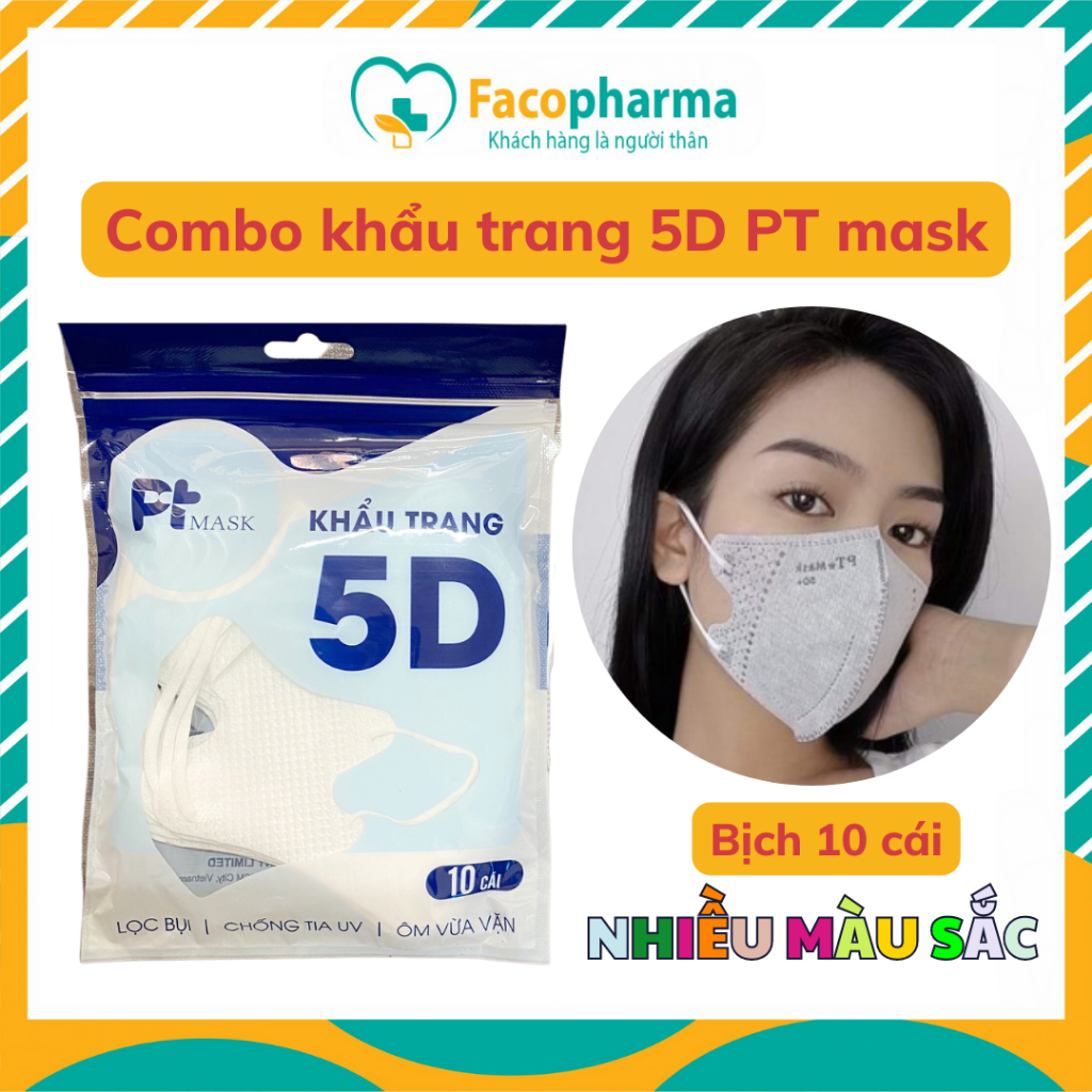 Combo 50 cái khẩu trang 5D mask PT mask bịch 10 cái kháng khuẩn chống ...