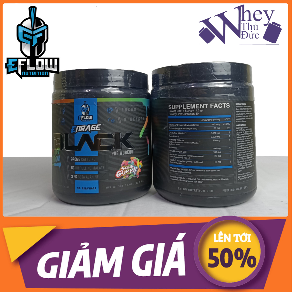 Enrage Black EFLOW NUTRITION Pre Workout 30 Servings vị Watermelon ...
