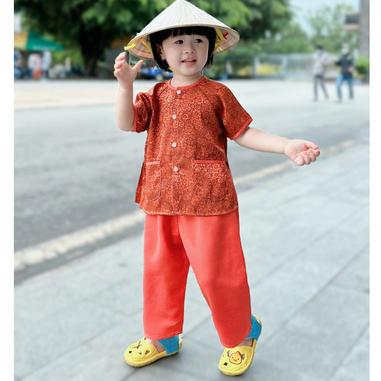 (Yi Closet) Bộ bà ba màu cam đất cho bé | Shopee Việt Nam